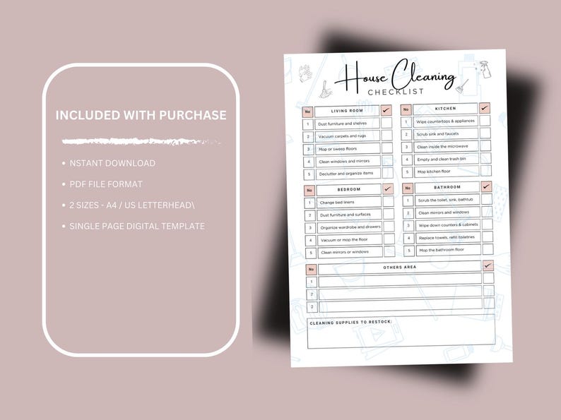 Cleaning Checklist Template | Digital Home Organization Planner - Etsy