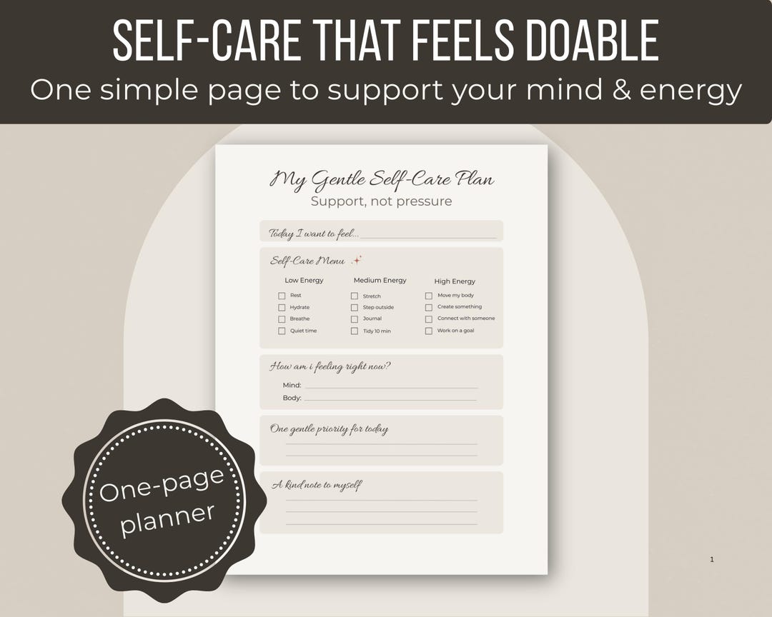 Holistic Self Care Planner | Gentle One Page Self Care Plan for Daily ...