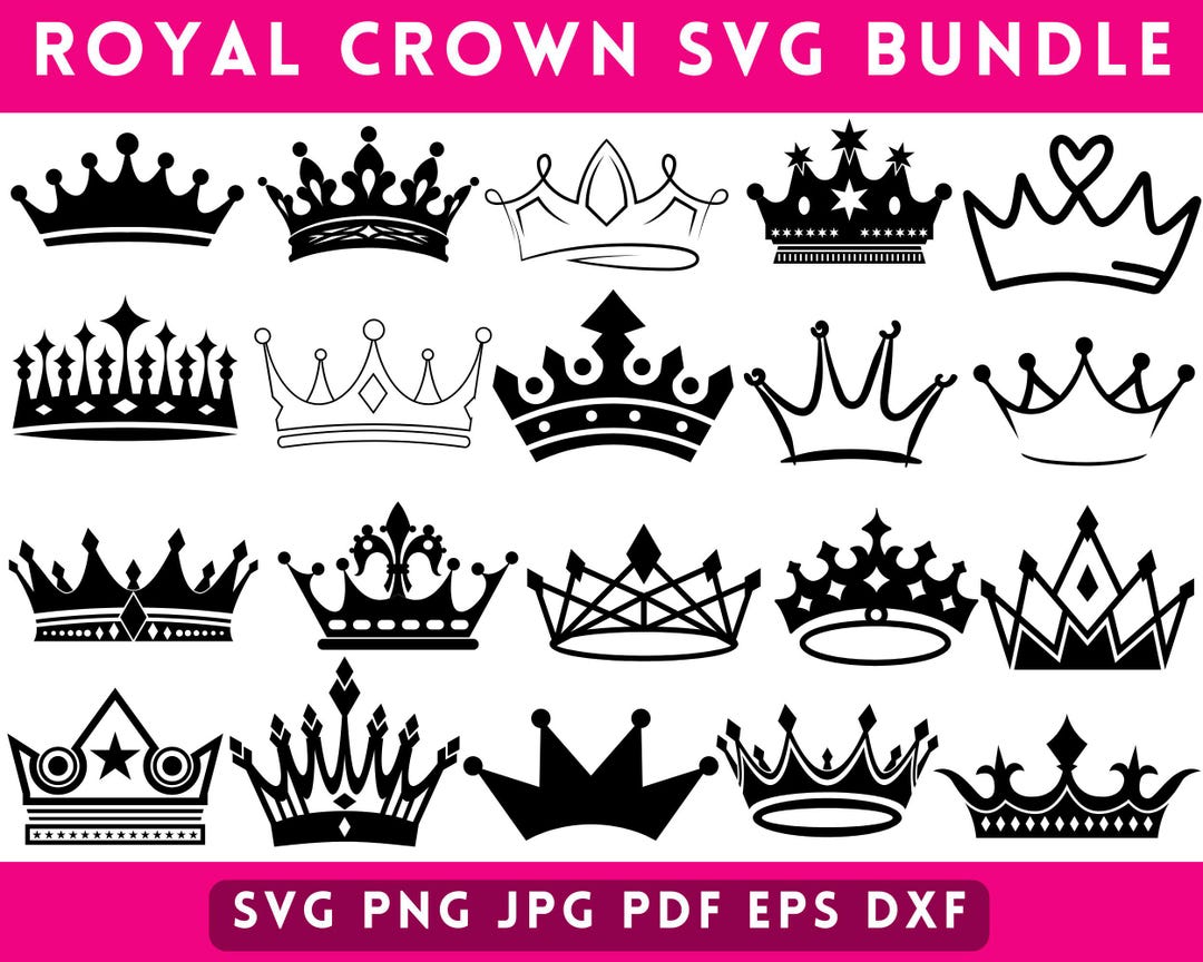 Royal Crown SVG Bundle | King Queen Crown SVG PNG Dxf Files | Princess ...