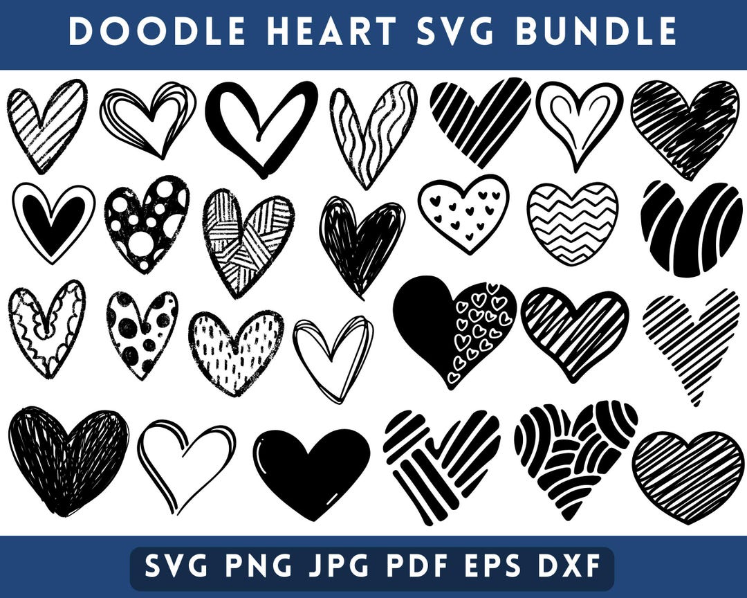 Doodle Heart Svg, Heart Svg Bundle, Heart Svg, Sketch Heart Svg, Love ...