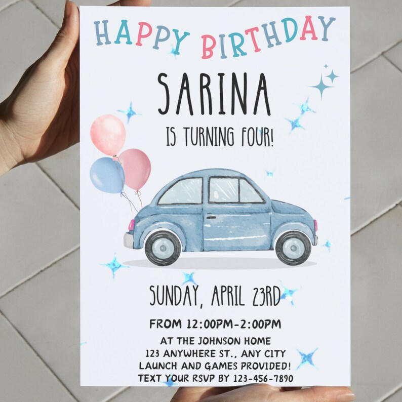 Editable Cars Birthday Party Invitation Template,kids Birthday ...