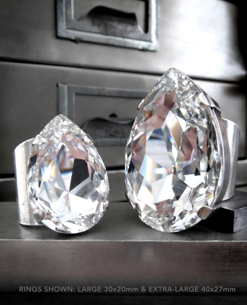 STAR GAZING Large Teardrop Crystal Ring with Clear | Etsy