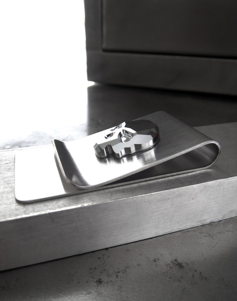 Skull Money Clip With Metallic Silver Crystal - Brushed Stainless Steel ...