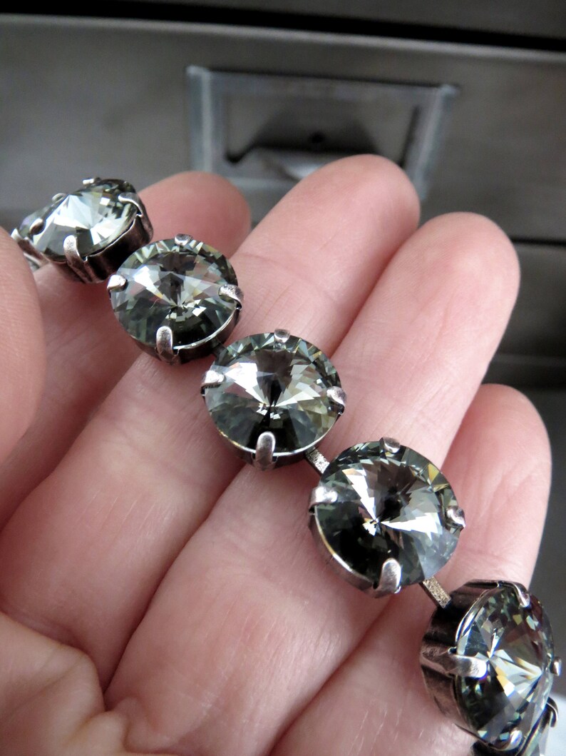 Dazzling Black Diamond Crystal Bracelet Round Rivoli Crystal | Etsy