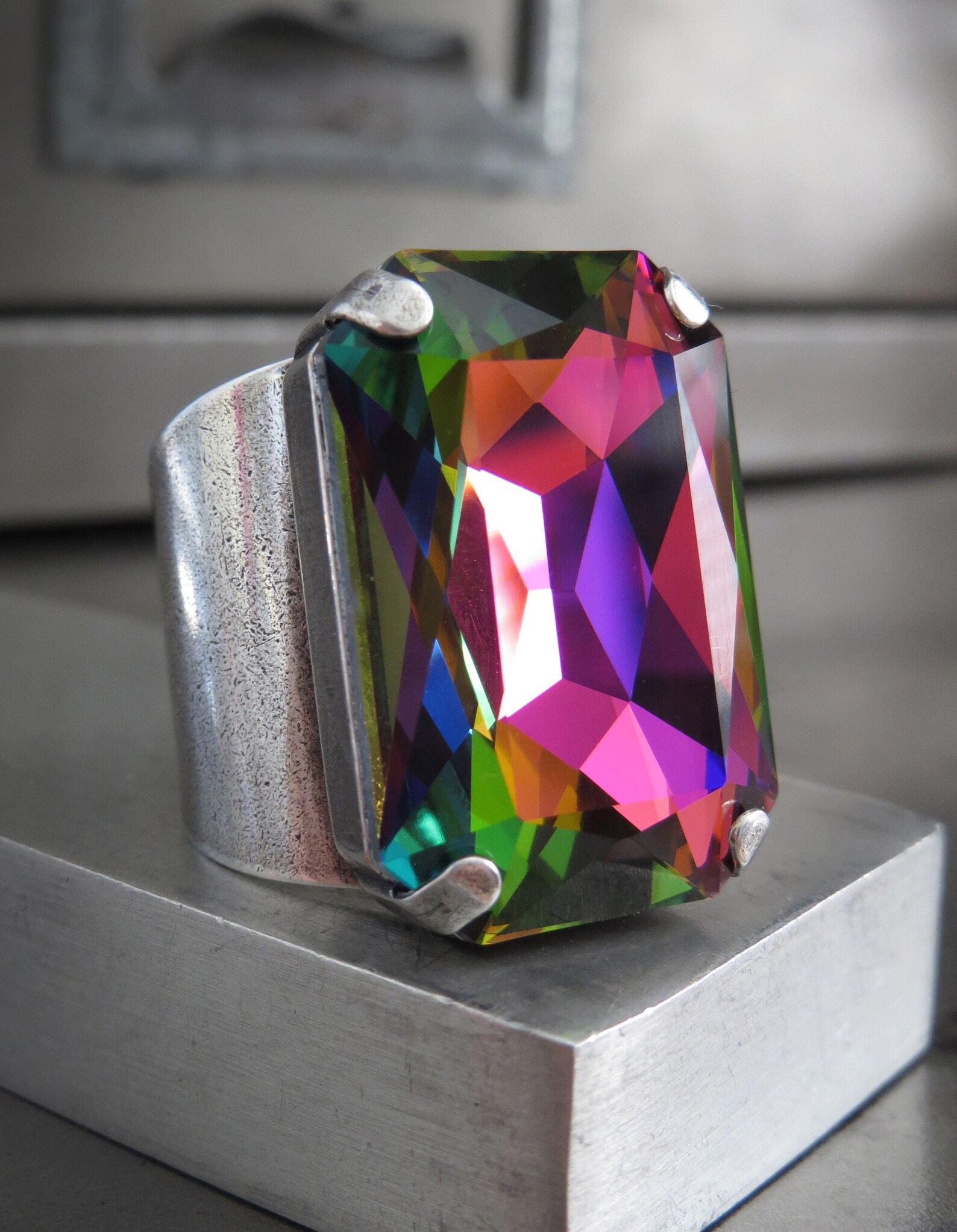 FABULOUS - Large Rainbow Crystal Ring, Statement Cocktail Ring - LGBTQ ...