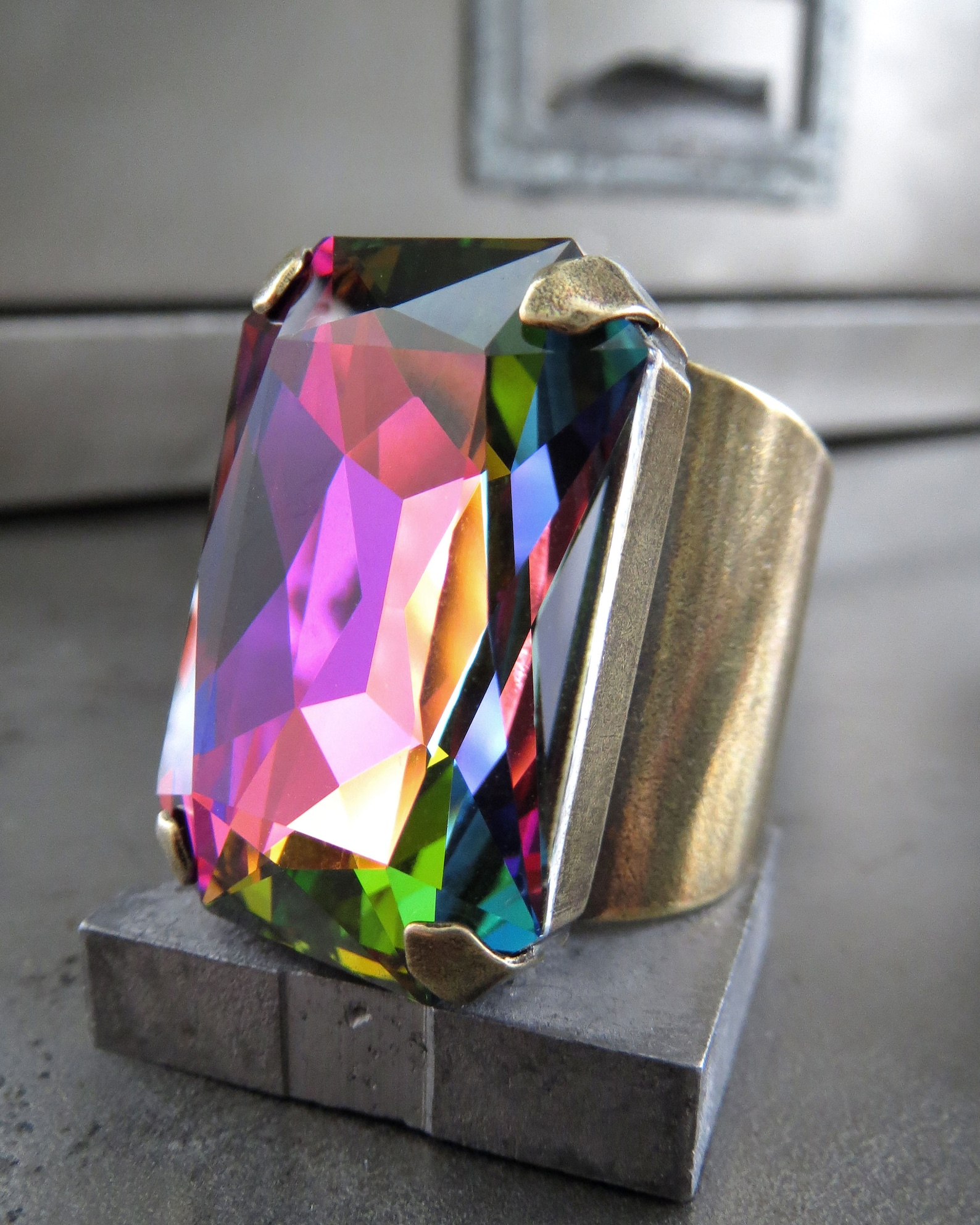 FABULOUS - Large Rainbow Crystal Ring, Statement Cocktail Ring - LGBTQ ...