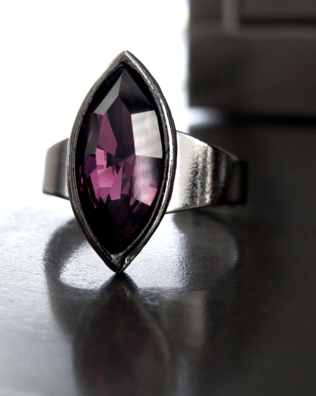 JINX - Gothic Purple Crystal Ring, Small Amethyst Crystal Navette ...