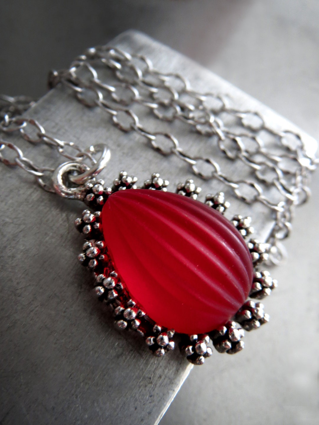 Red Gumdrop Teardrop Necklace Vintage Style Christmas Candy Pendant ...