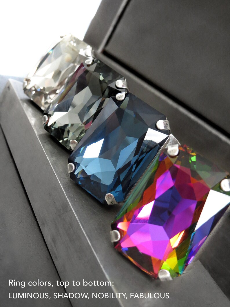 LUMINOUS Large Crystal Cocktail Ring with Silver Sheen | Etsy