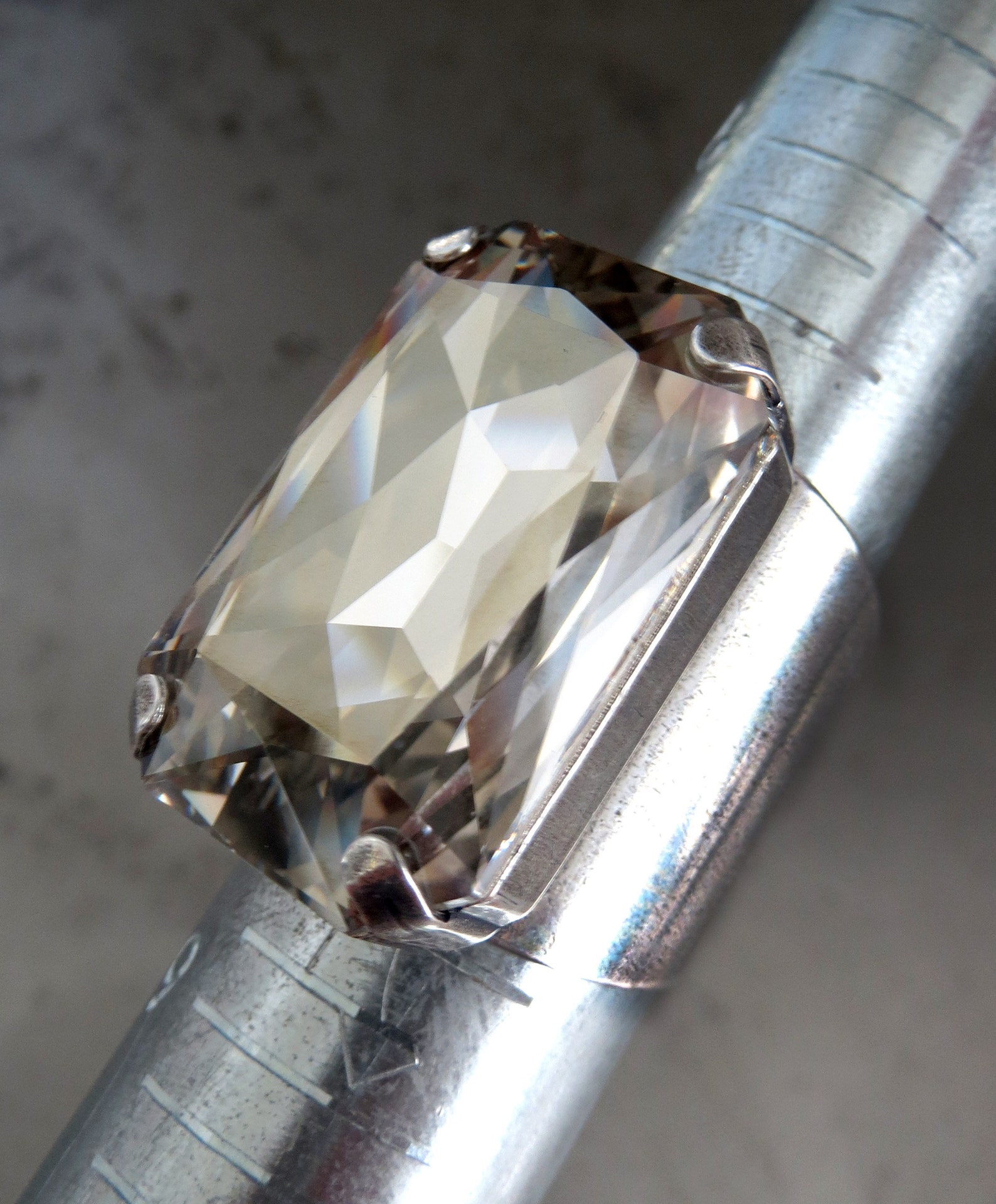 LUMINOUS Large Crystal Cocktail Ring With Warm Silver Sheen | Etsy