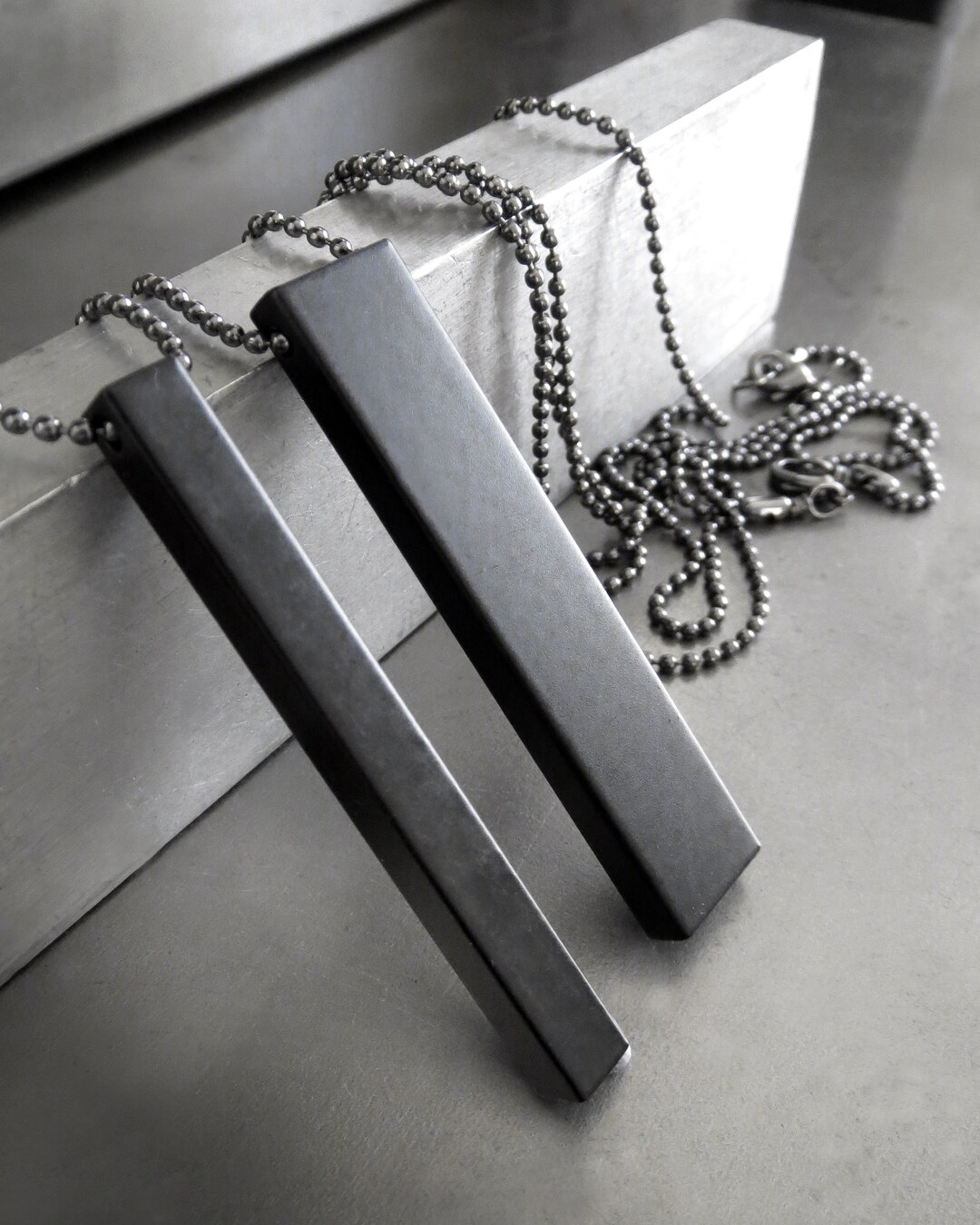 STOIC - Matte Black Rectangle Bar Pendant Necklace - Black Ball Chain ...