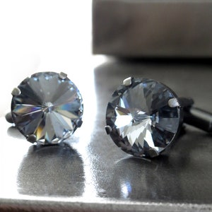 Black Midnight Crystal Cufflinks With Rare Domed Crystal Round Charcoal ...