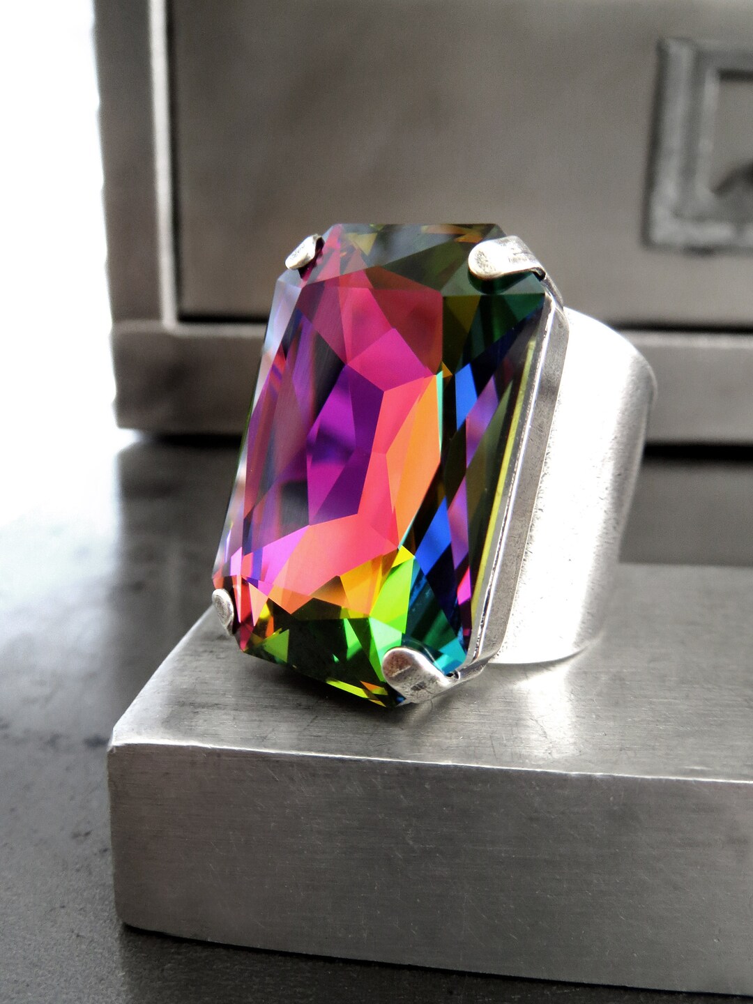 FABULOUS - Large Rainbow Crystal Ring, Statement Cocktail Ring - LGBTQ ...