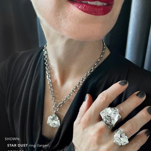 STAR DUST - Large Triangle Clear Crystal Ring, Dazzling Trilliant ...