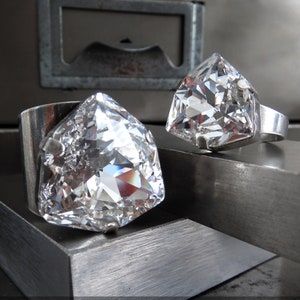 STAR DUST - Large Triangle Clear Crystal Ring - Modern Unisex ...