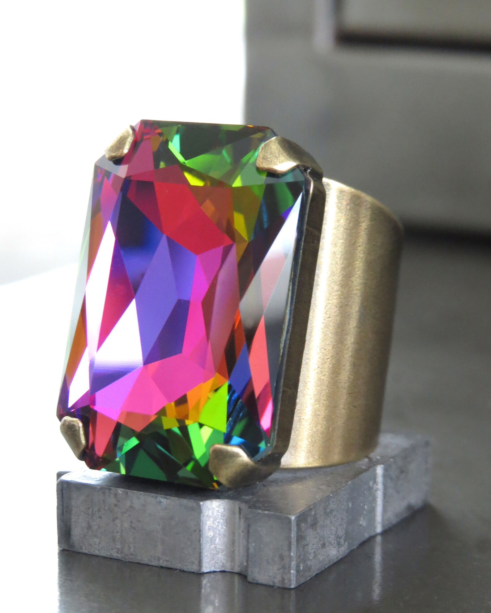 FABULOUS Large Rainbow Crystal Ring Rainbow Statement - Etsy