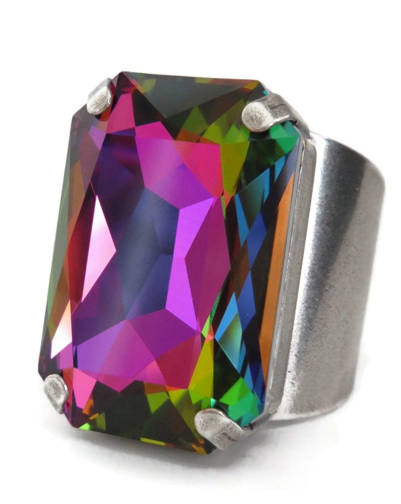 FABULOUS Large Rainbow Crystal Ring Rainbow Statement - Etsy
