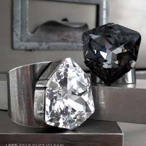 STAR DUST - Large Triangle Clear Crystal Ring - Modern Unisex ...