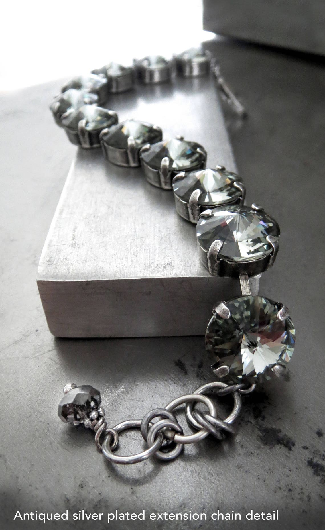 Dazzling Black Diamond Crystal Bracelet Round Rivoli Crystal | Etsy