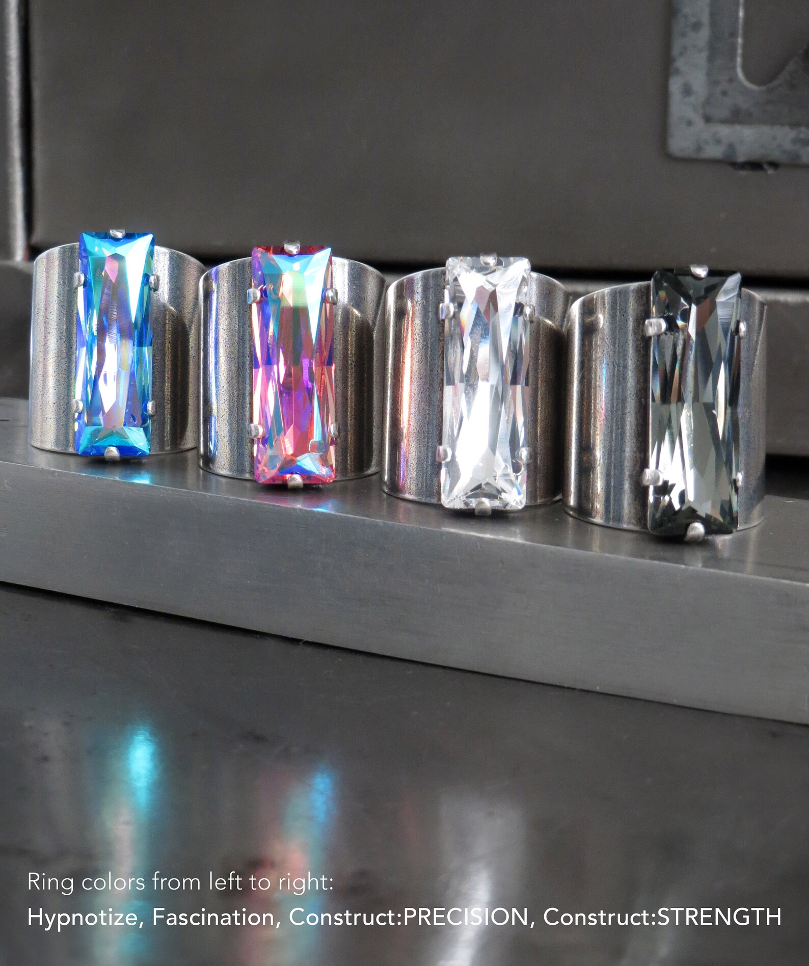 CONSTRUCT : STRENGTH - Modern Black Diamond Crystal Ring W Silver Cuff ...