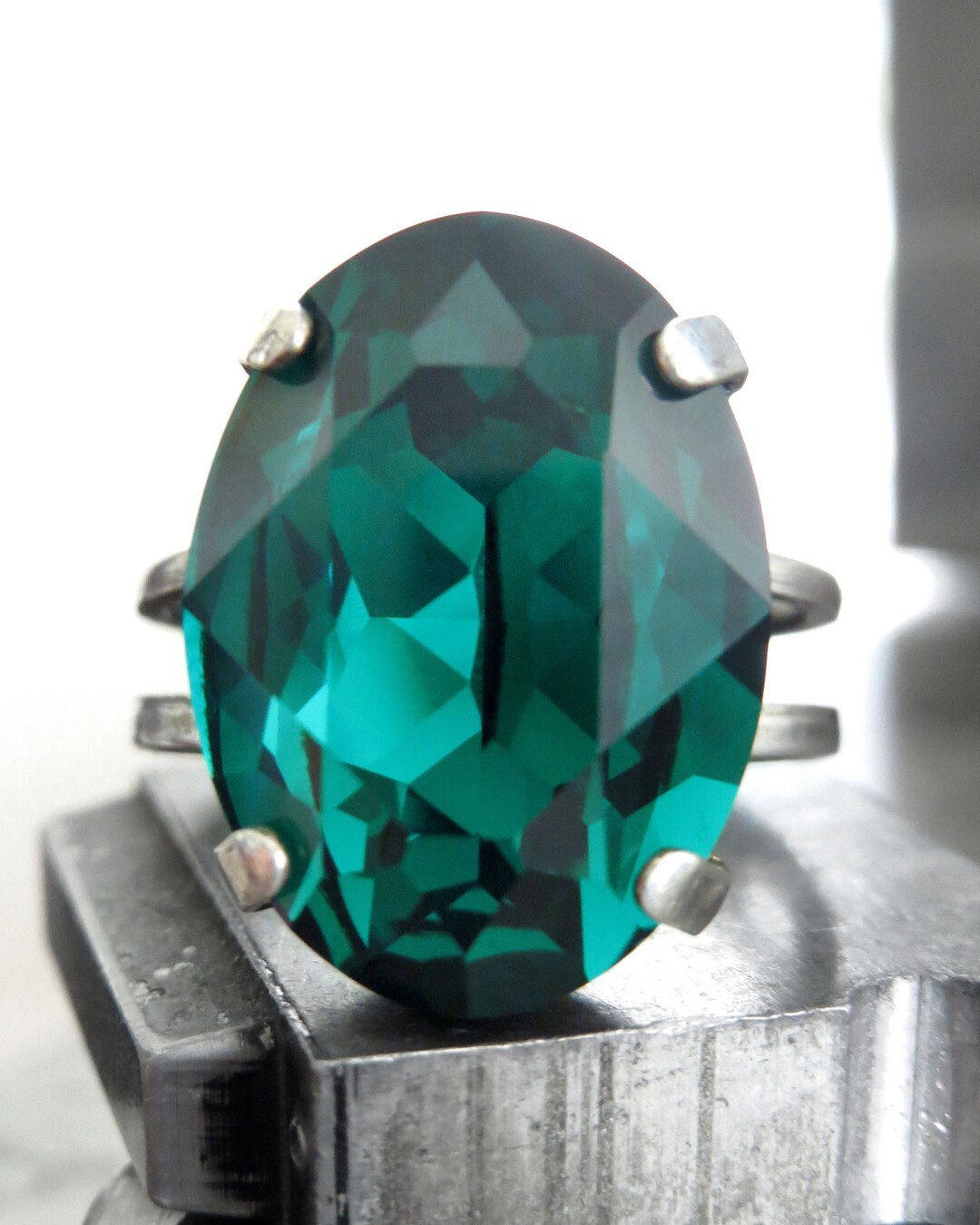 CROWN JEWEL: Emerald Green Crystal Ring, Oval Emerald Crystal Ring With ...