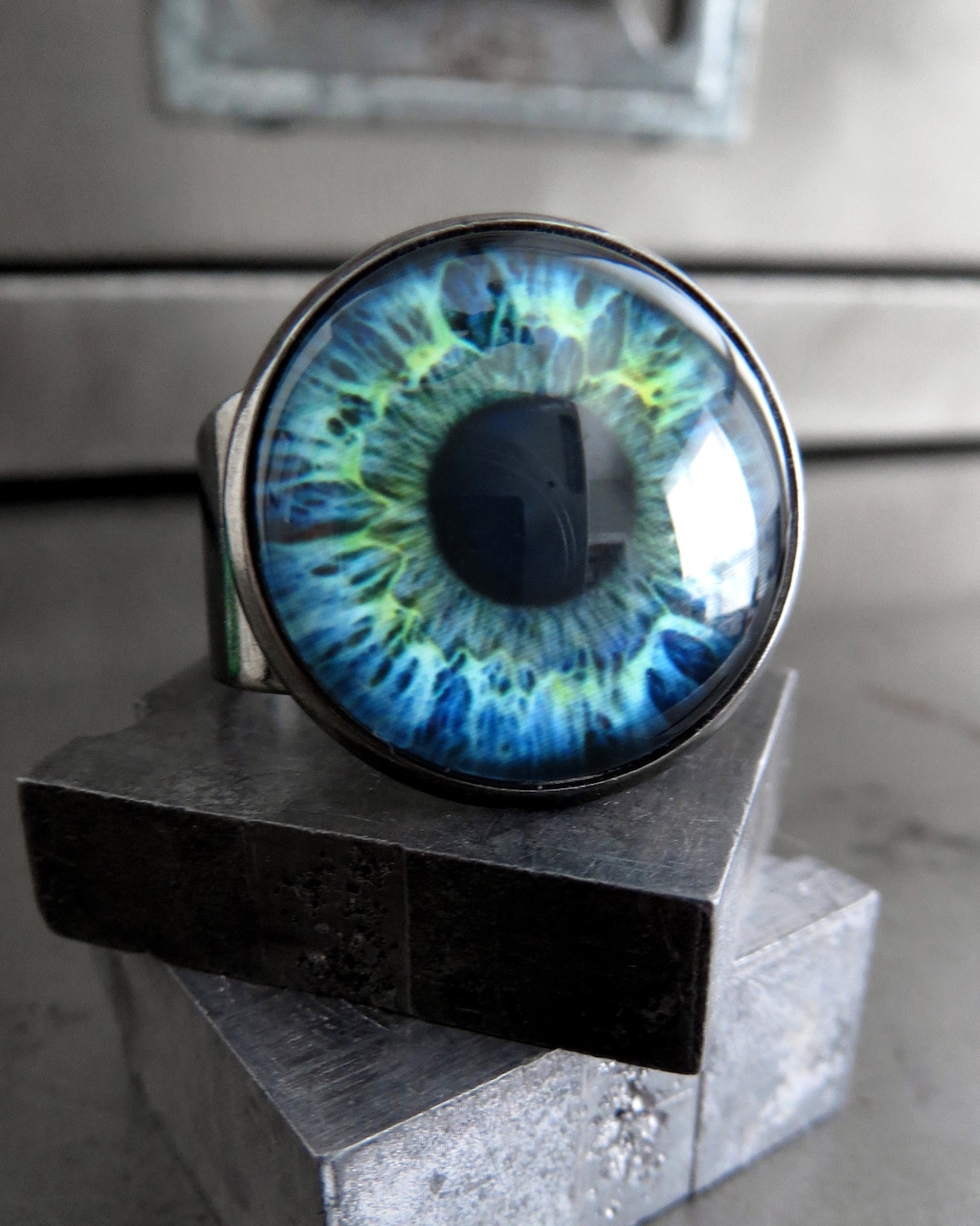 Blue-green Eyeball Ring- 2 Sizes - Photo-realistic Eye Ball Ring, Evil ...