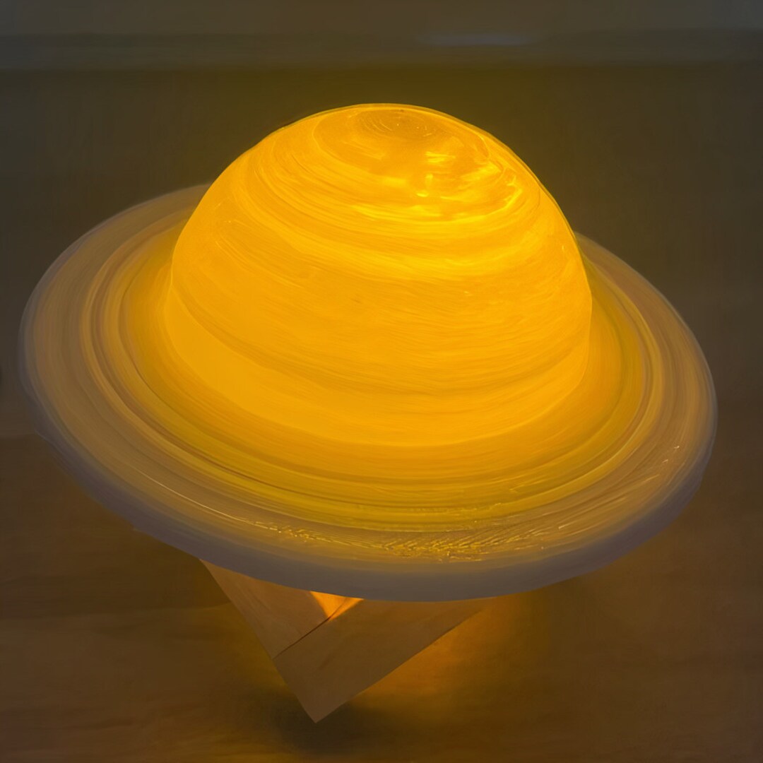 Saturn Desk Lamp With Wooden Stand Kids Night Lamp Cosmic Saturn Planet ...
