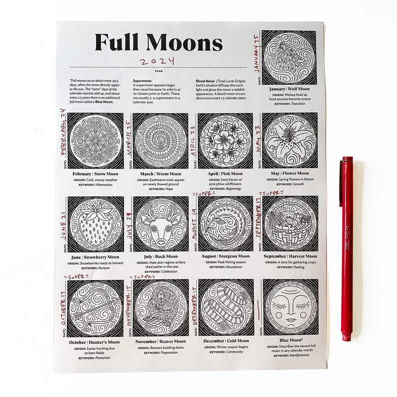 Printable Lunar Calendar / Full Moon Chart / Digital Download - Etsy