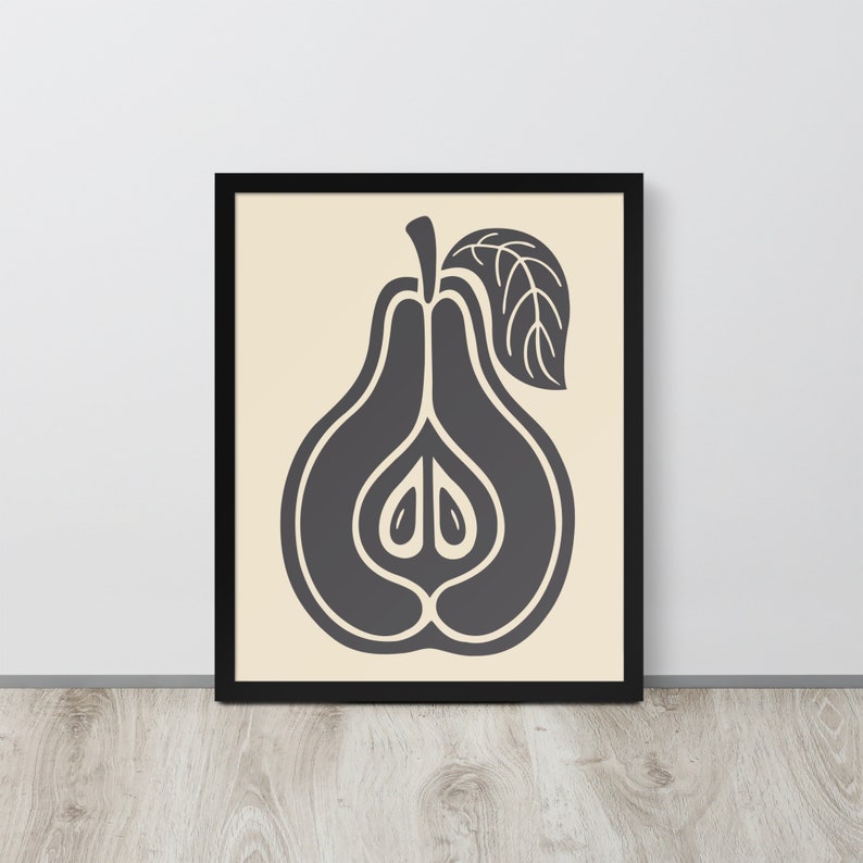 Framed Big Pear Poster in Charcoal / Various Sizes: 8x10, 11x14, 12x16 ...