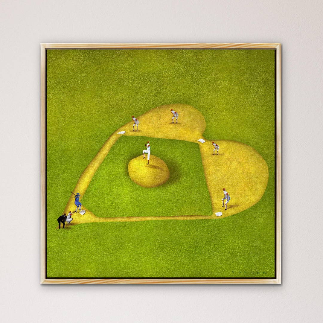LOVE OF BASEBALL- Whimsical Painting of Team Players on Green Heart ...