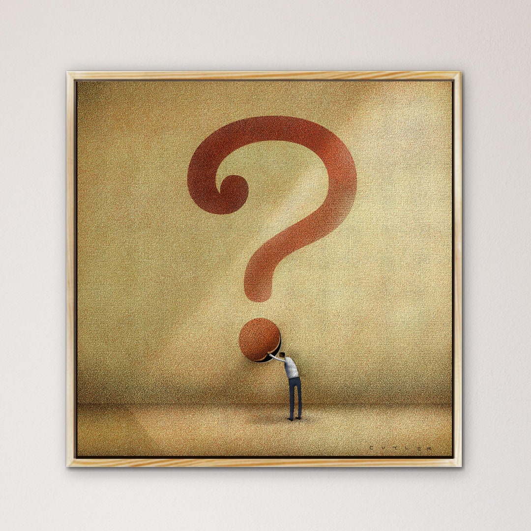 WHY- Whimsical Unique Painting of Curios Figure Looking Searching ...
