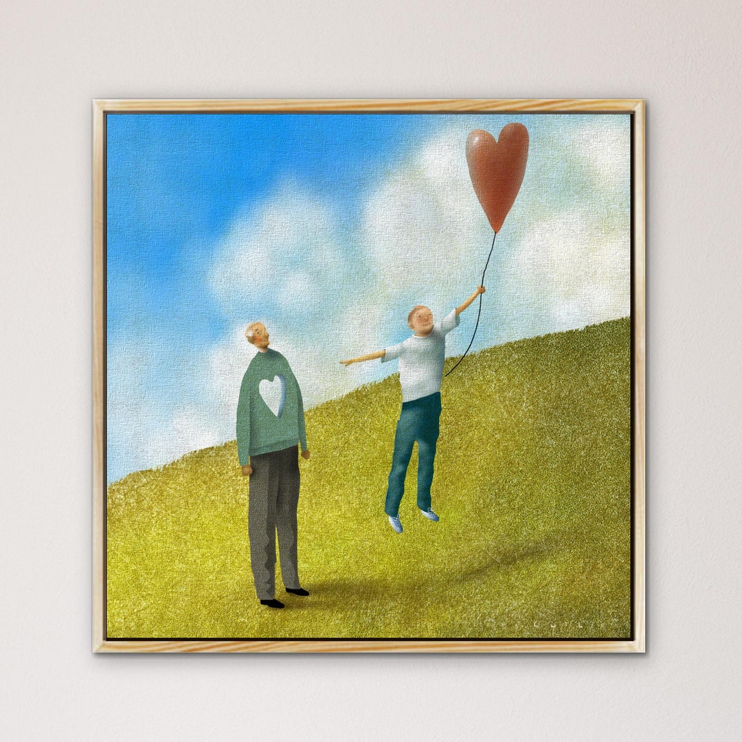 GRANDPA'S LOVE- Whimsical Painting of Grandparent Releasing Heart for ...