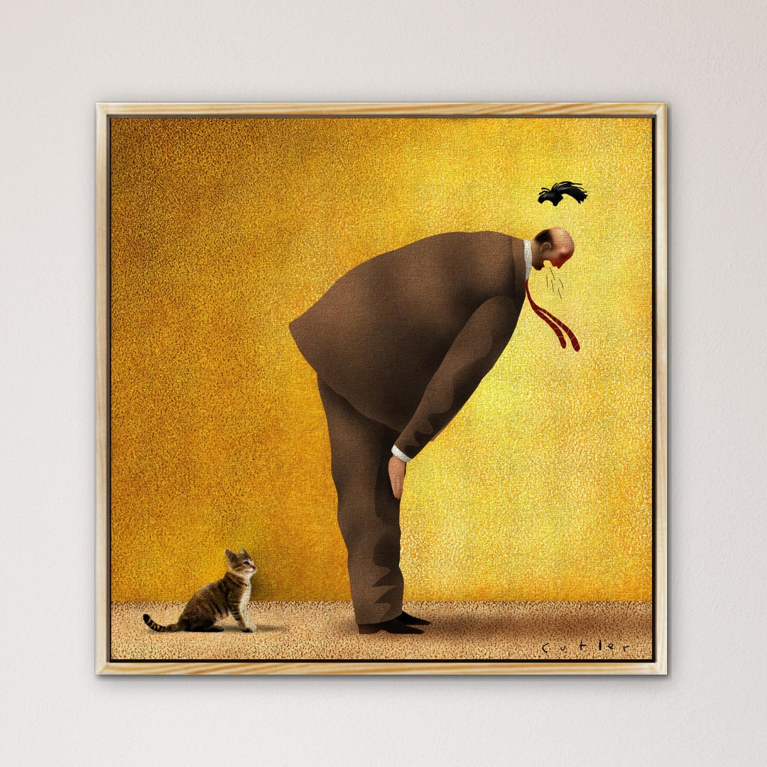 Funny Scaredy Cat Framed Art Print: Whimsical Kitten & Man - Etsy