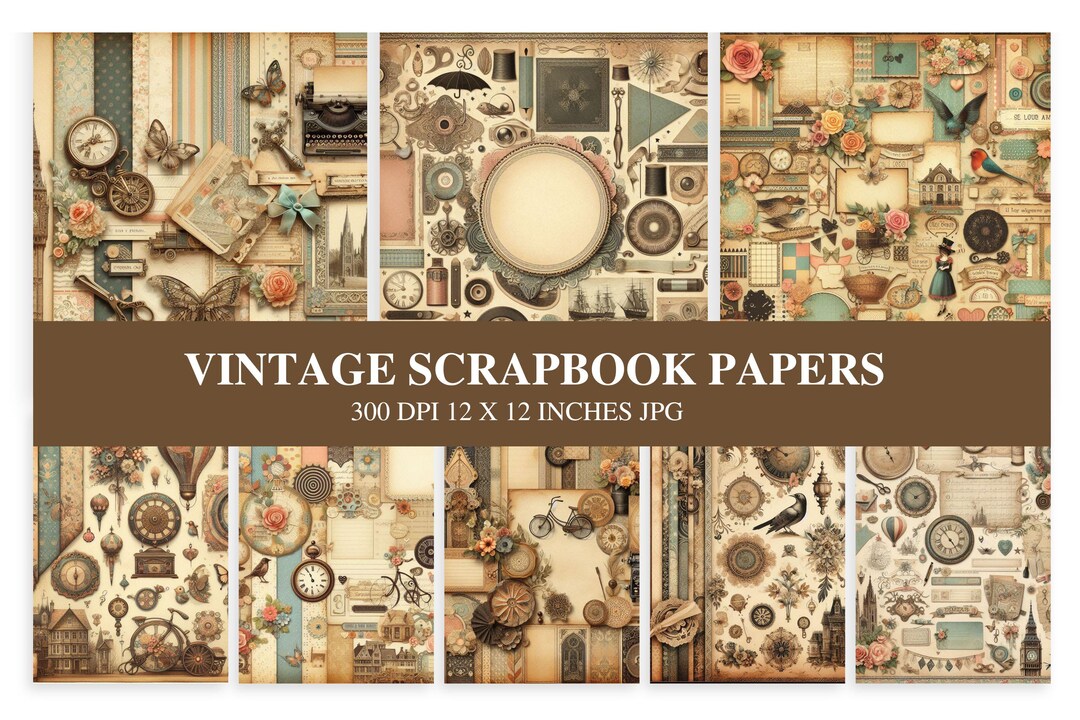 8 Vintage Scrapbook Papers Digital Download - Etsy