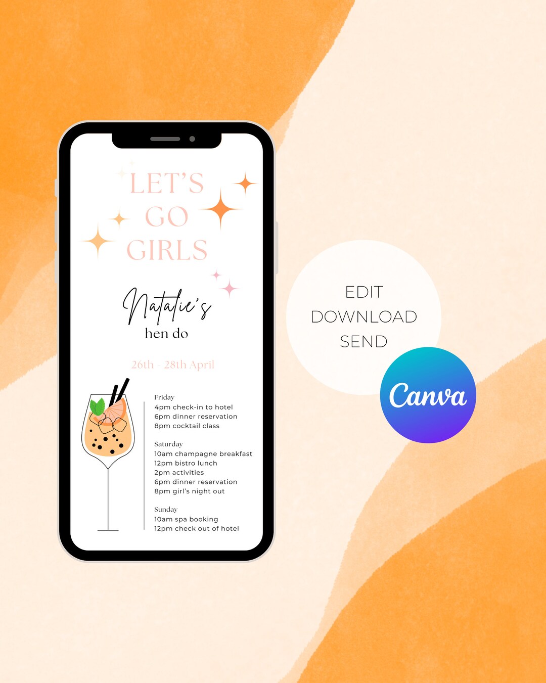 Editable Hen Itinerary, Bachelorette Itinerary, Digital Hen Party ...