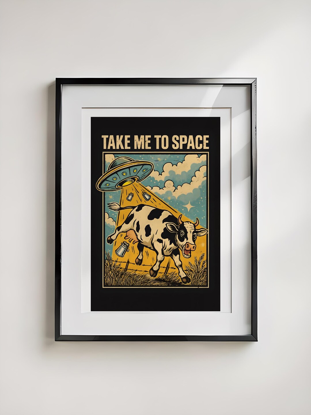 Retro Cow Sci-fi Poster: Whimsical Farmhouse Alien Art - Etsy