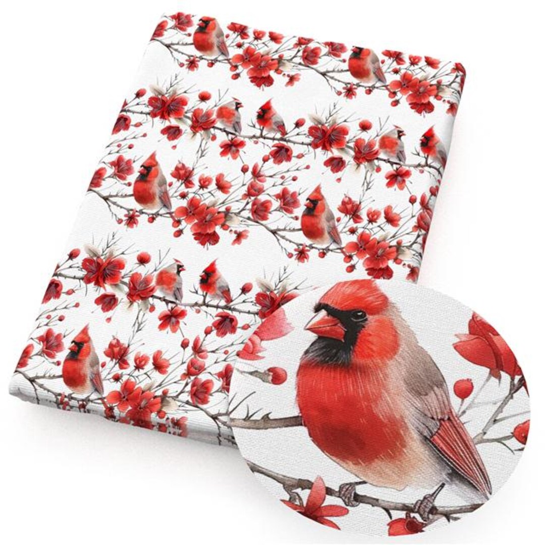 Northern Cardinal Bird Fabric by the Yard - Etsy