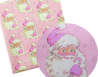 Vintage Santas on Pink Fabric Hi Santa Light Pink New Small Size ...