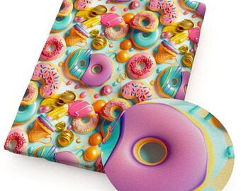 Donut Fabric, 100% Cotton, Tossed Donuts on Light Blue, Fabric by the ...