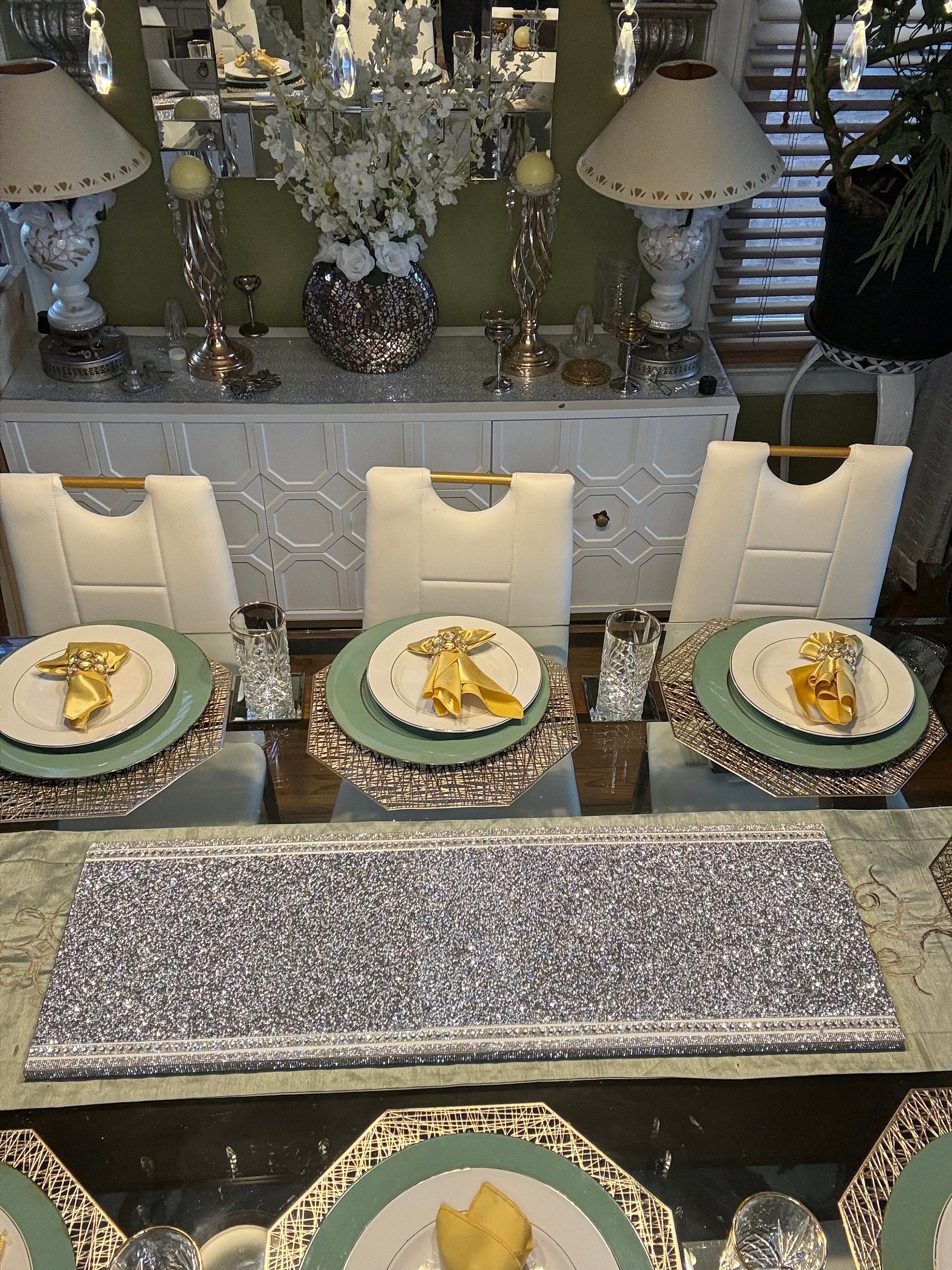 Large Silver Crushed Diamond Crystal Glass Top Centerpiece, Style 3 - Etsy