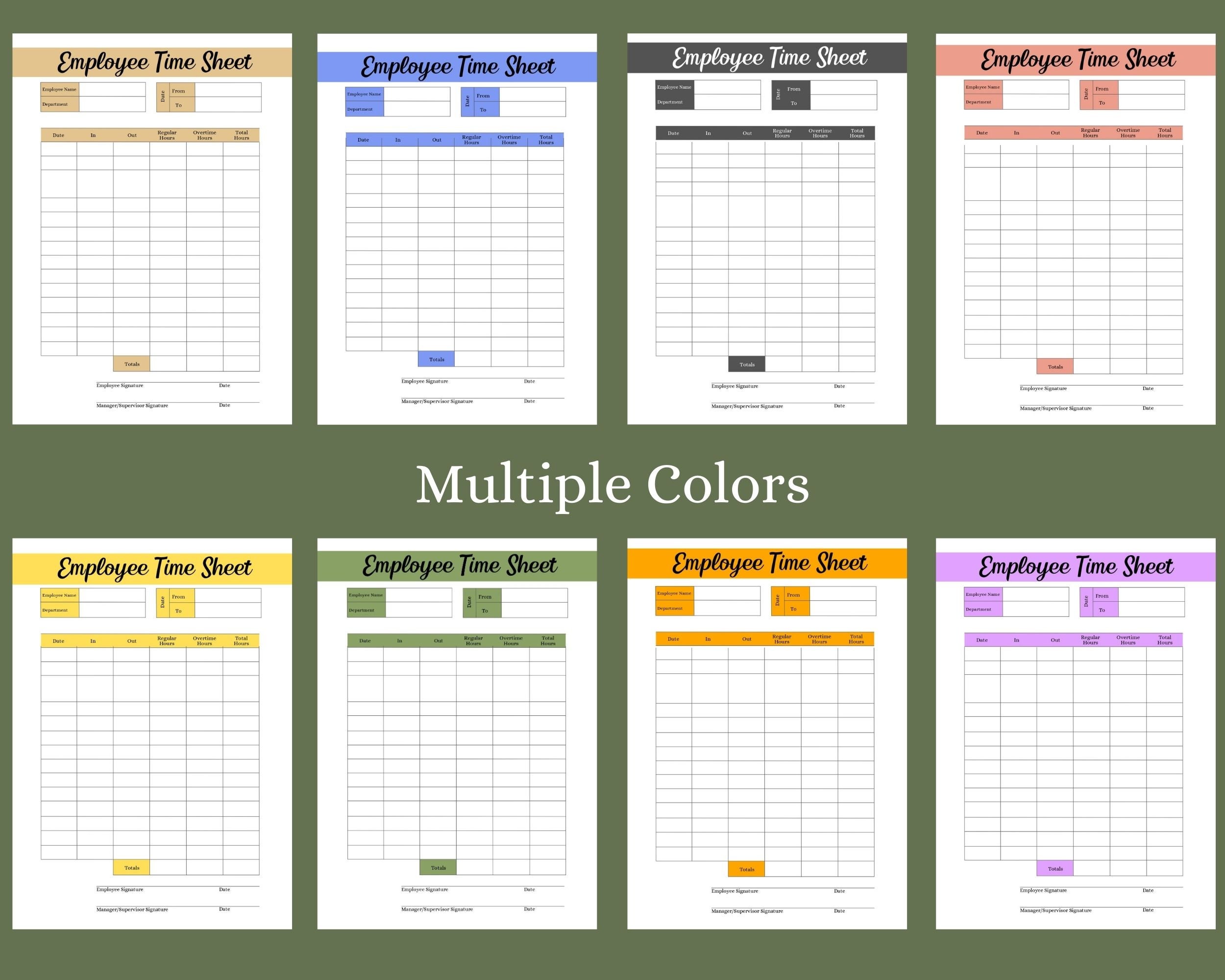 Employee Time Sheet Printable, Printable, Time Log, Time Card, Employee ...