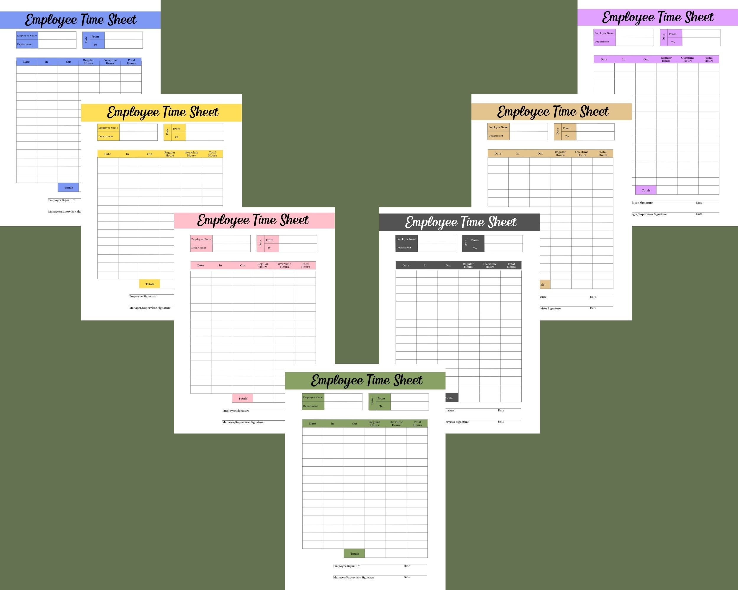 Employee Time Sheet Printable, Printable, Time Log, Time Card, Employee ...