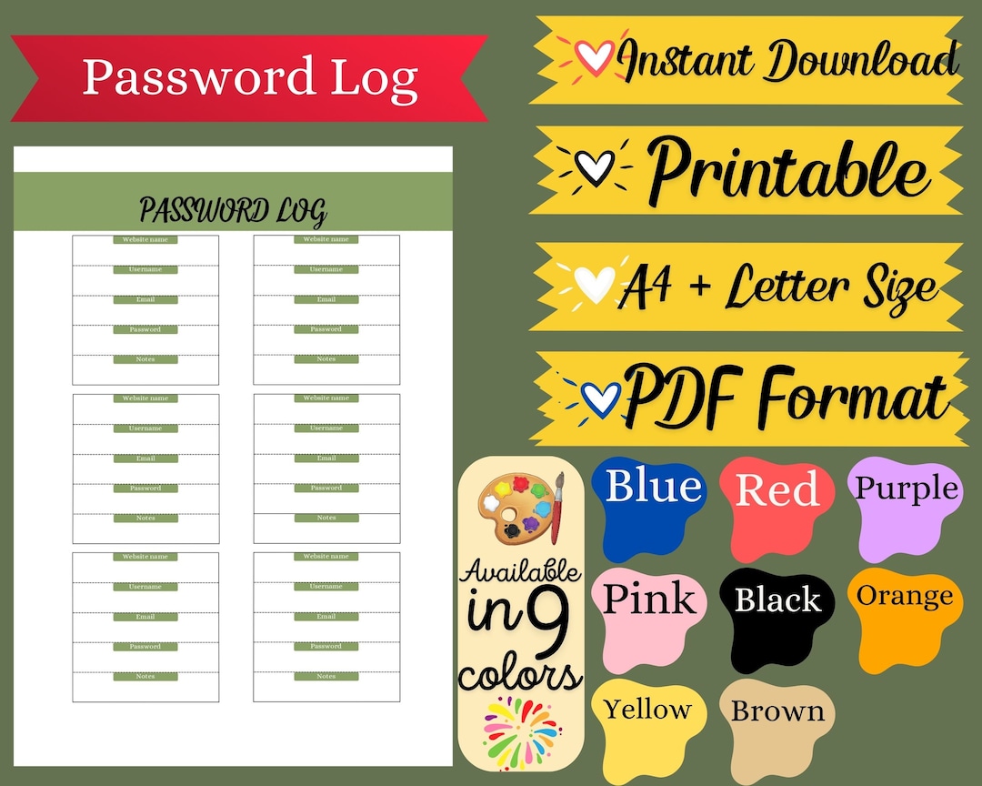Password Log, Printable and Fillable, Password Keeper, Password ...