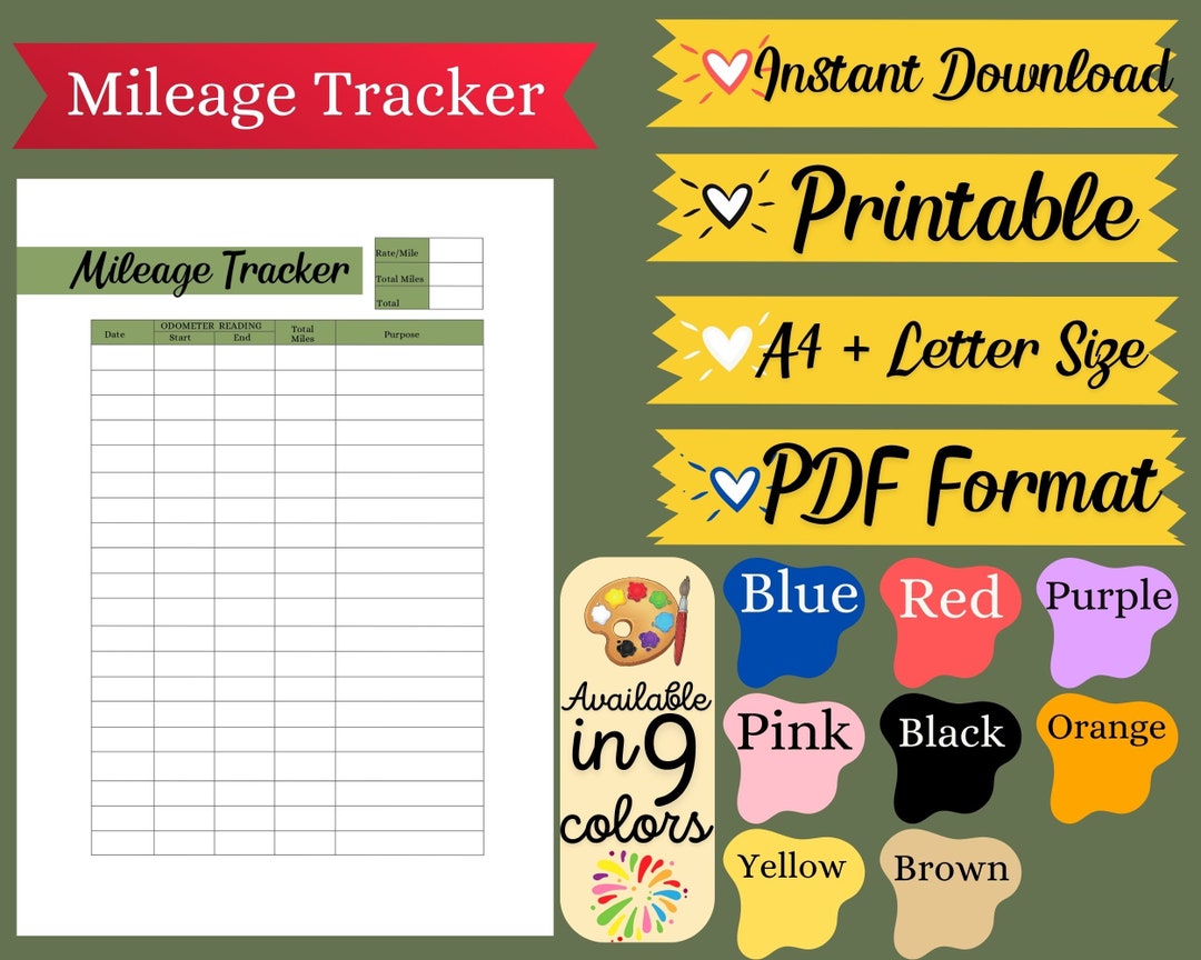 Mileage Tracker Printable, Work Trip Miles Tracker, Mileage Log ...