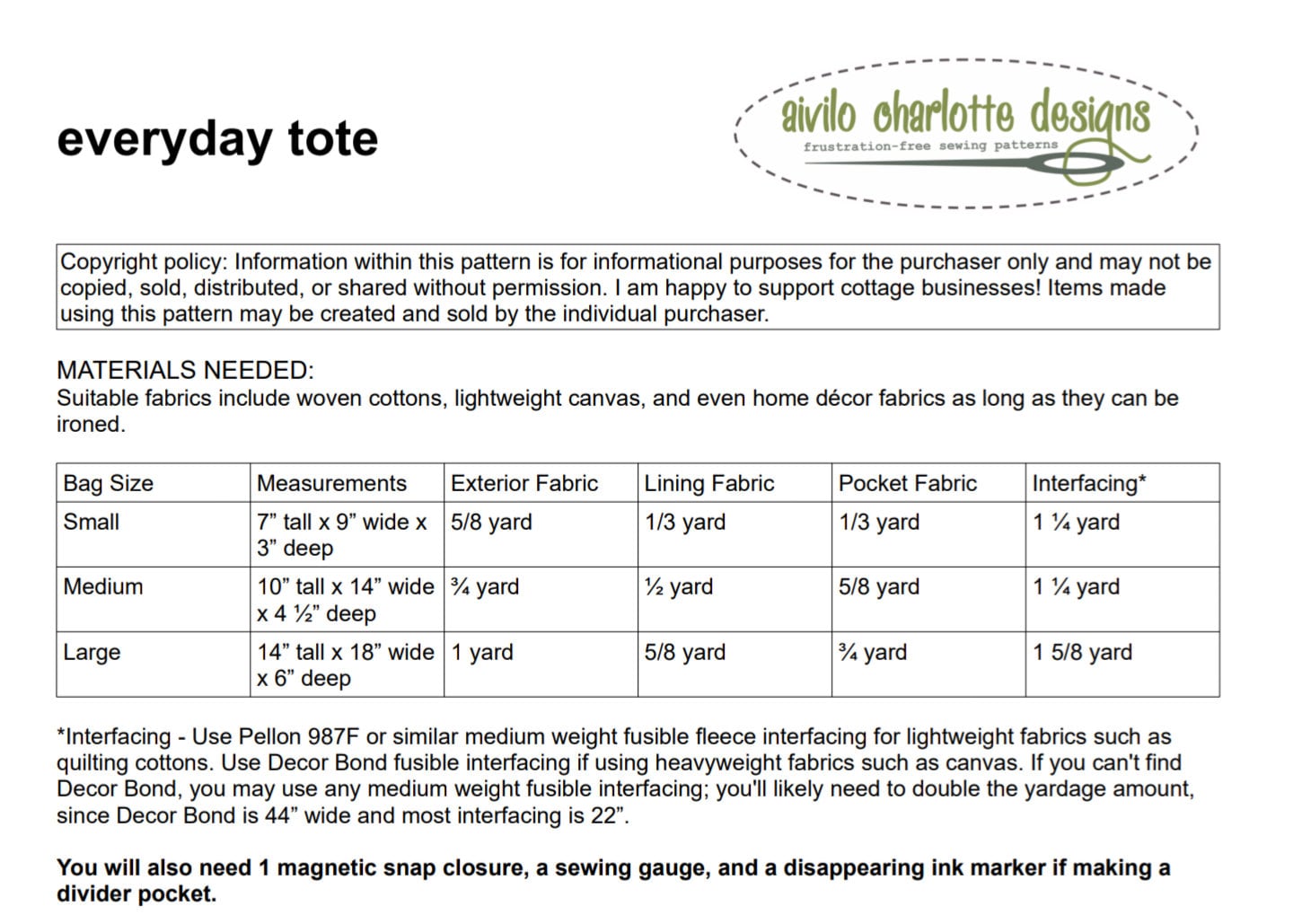 Everyday Tote Bag Easy PDF Purse Sewing Pattern 3 Sizes to - Etsy