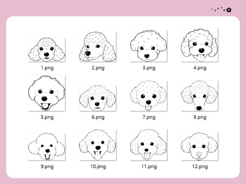 Poodle SVG & PNG Clipart, Dog Head Face Bundle, Vector Image, Line ...
