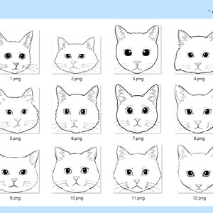 Turkish Angora Cat SVG & PNG Clipart, Domestic Cat Head Face Bundle ...
