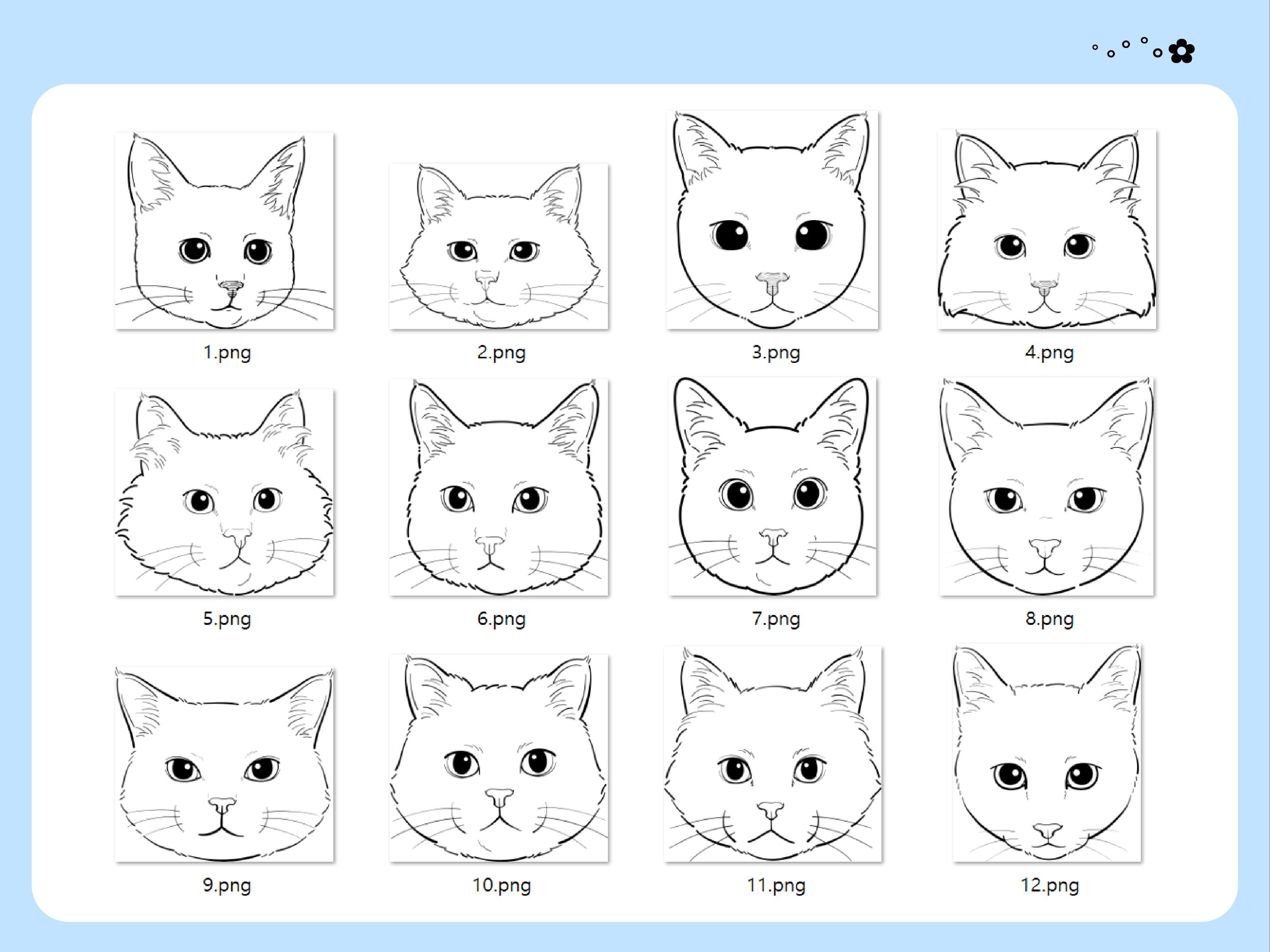 Turkish Angora Cat SVG & PNG Clipart, Domestic Cat Head Face Bundle ...