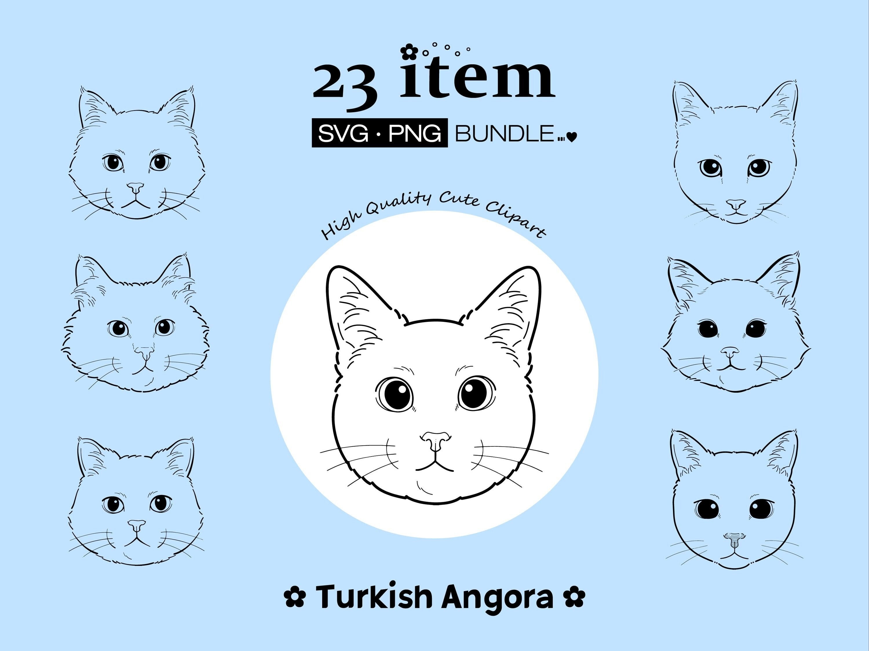 Turkish Angora Cat SVG & PNG Clipart, Domestic Cat Head Face Bundle ...