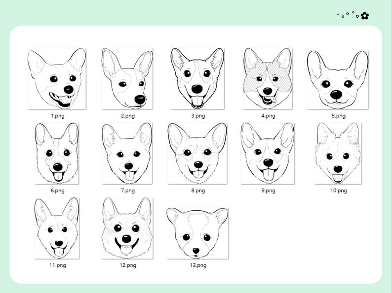 Welsh Corgi SVG & PNG Clipart, Dog Head Face Bundle, Vector Image, Line ...